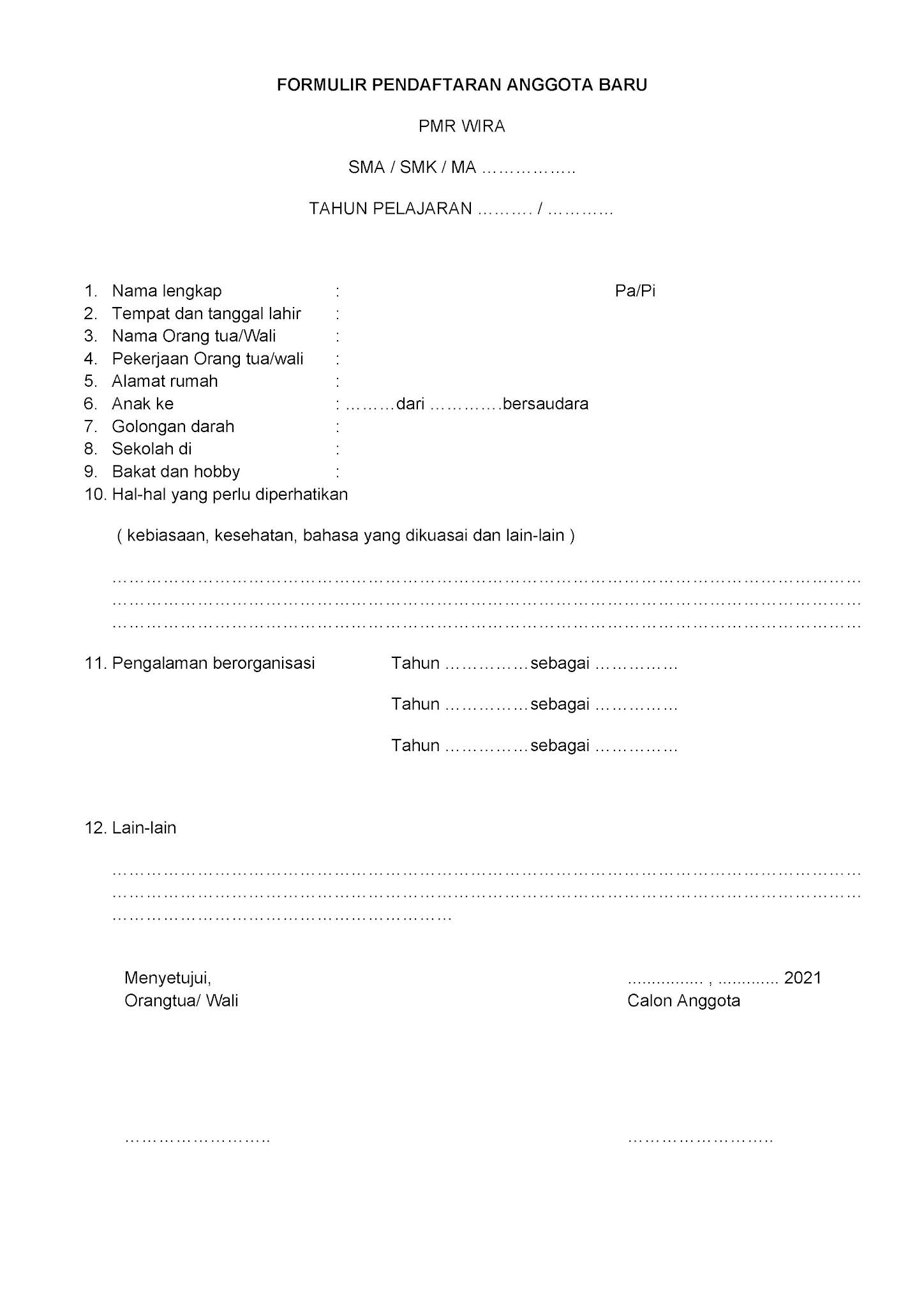 Contoh Formulir Pendaftaran Kegiatan Ekstrakurikuler [Lengkap] - Guru Abata