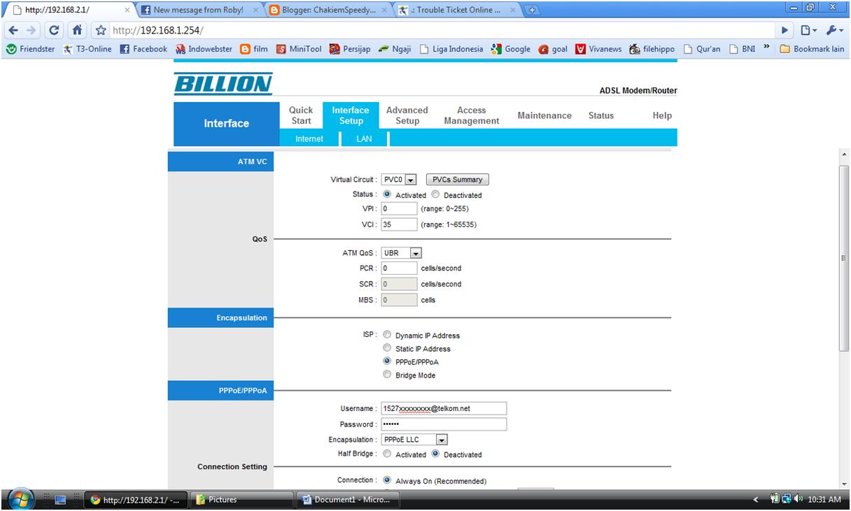 Cara Setting Modem ADSL Billion BiPAC 5102S / 5200G