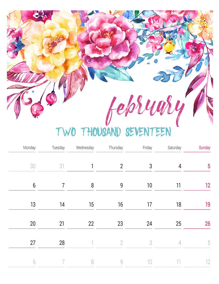 2017 Printable Watercolor Calendar | i should be mopping the floor