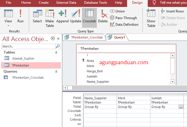 Crosstab Query Acces: Query Wizard dan Query Design - AGUNG TUTORIAL