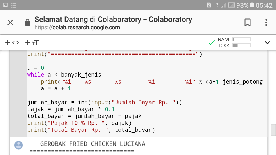 Soal Progam Python Gerobak fried chicken