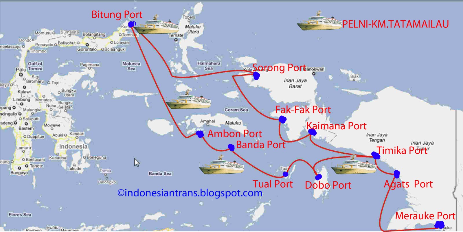 indonesian transport: PELNI ship route map