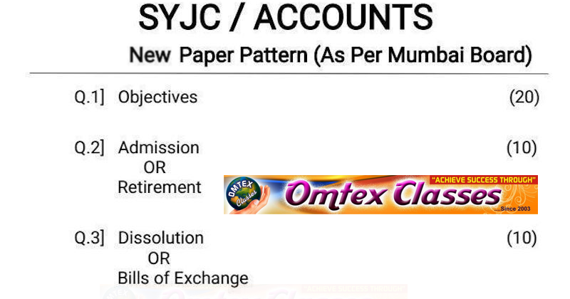 OMTEX CLASSES: SYJC, HSC, 12th Accounts New Paper Pattern