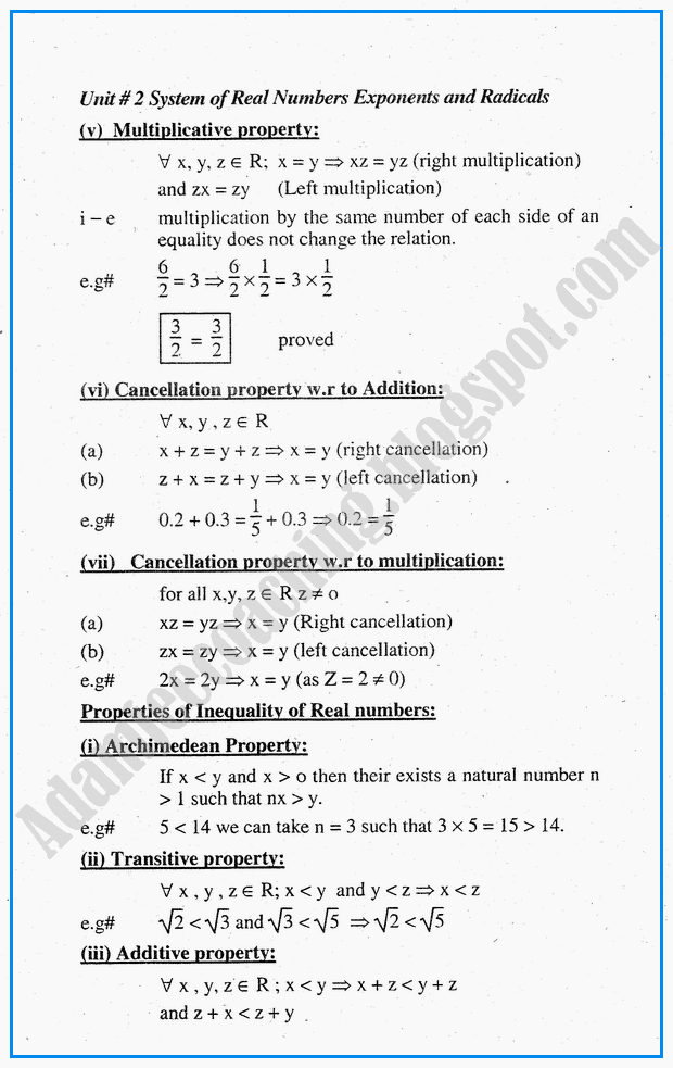 Adamjee Coaching: System of Real Numbers, Exponents and Radicals ...
