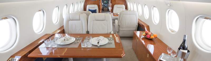 The Falcon 2000EX has one of the biggest cabins in the Heavy Jet Category.