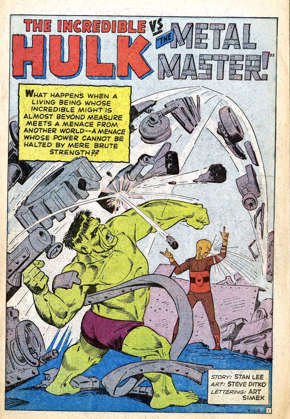STEVE DITKO STUFF: Hulk Versus The Metal Master (HULK #6) Steve Ditko ...