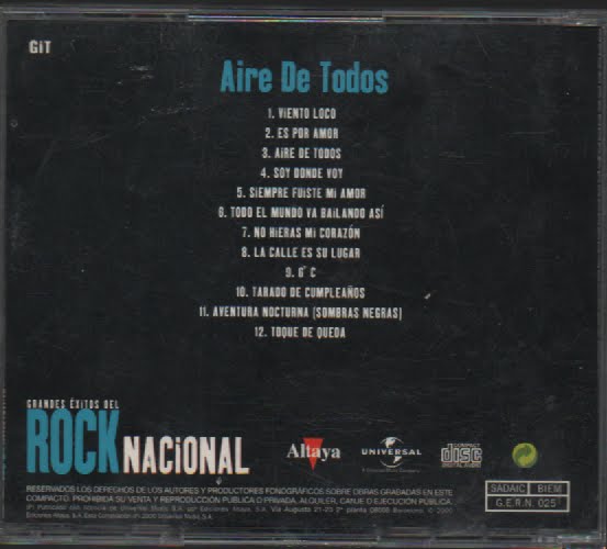 COSAS VARIAS: GIT Aire de todos (grandes exitos del rock nacional para ...