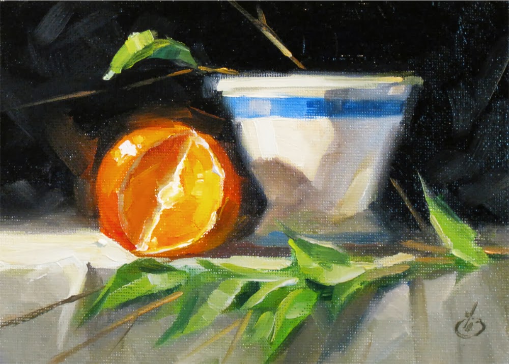 TOM BROWN FINE ART: COLORFUL STILL LIFE WITH ORANGE by TOM BROWN