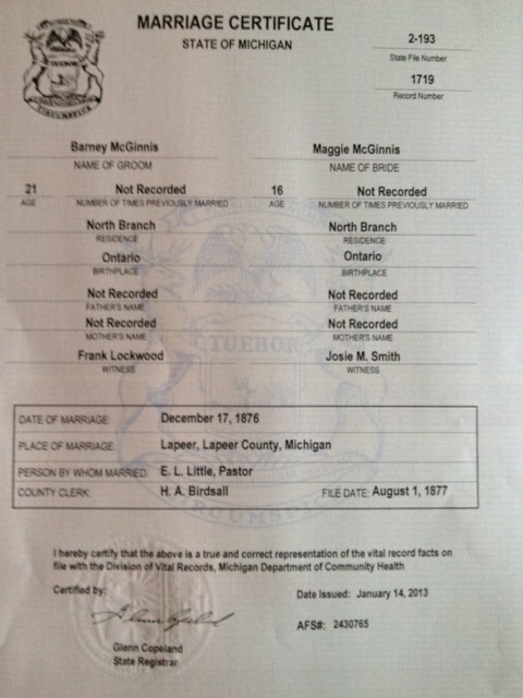 Olive Tree Genealogy Blog: Disappointment of a Michigan Marriage Record