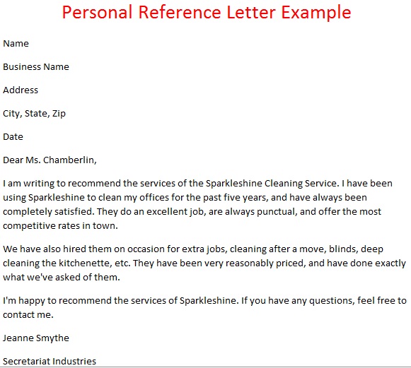 Personal Reference Letter Template ~ Resume Letter