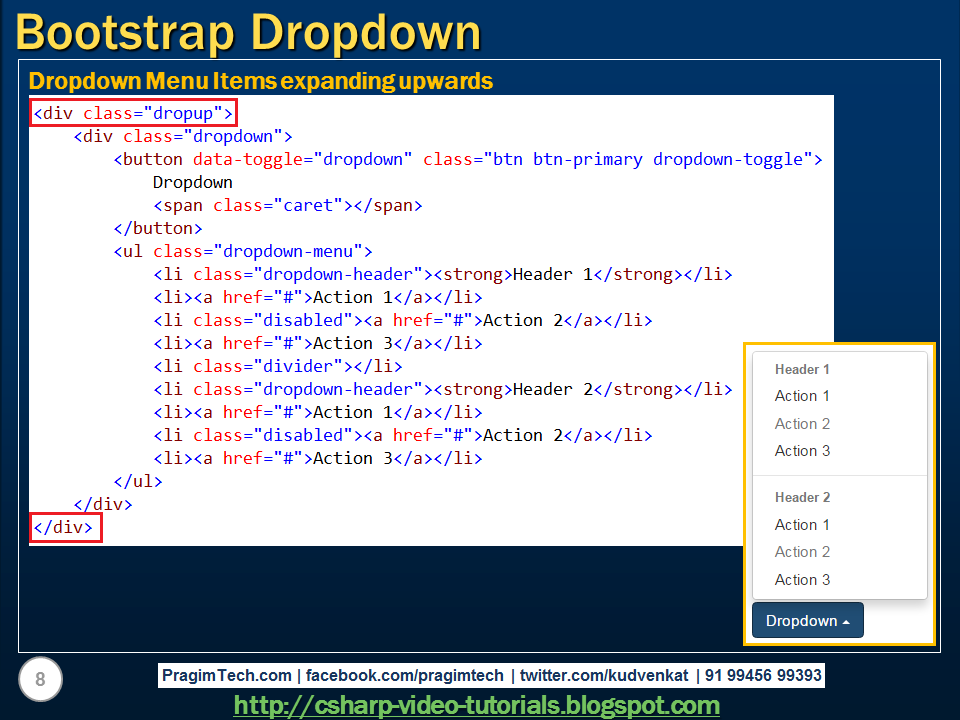 Sql server, .net and c# video tutorial: Bootstrap dropdown