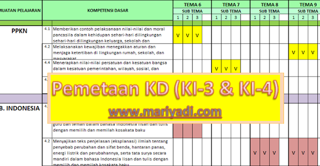 Pemetaan KD (K1-3 dan KI-4) Kelas 1 Semester 1 Kurikulum 2013 Revisi Terbaru - Mariyadi.com