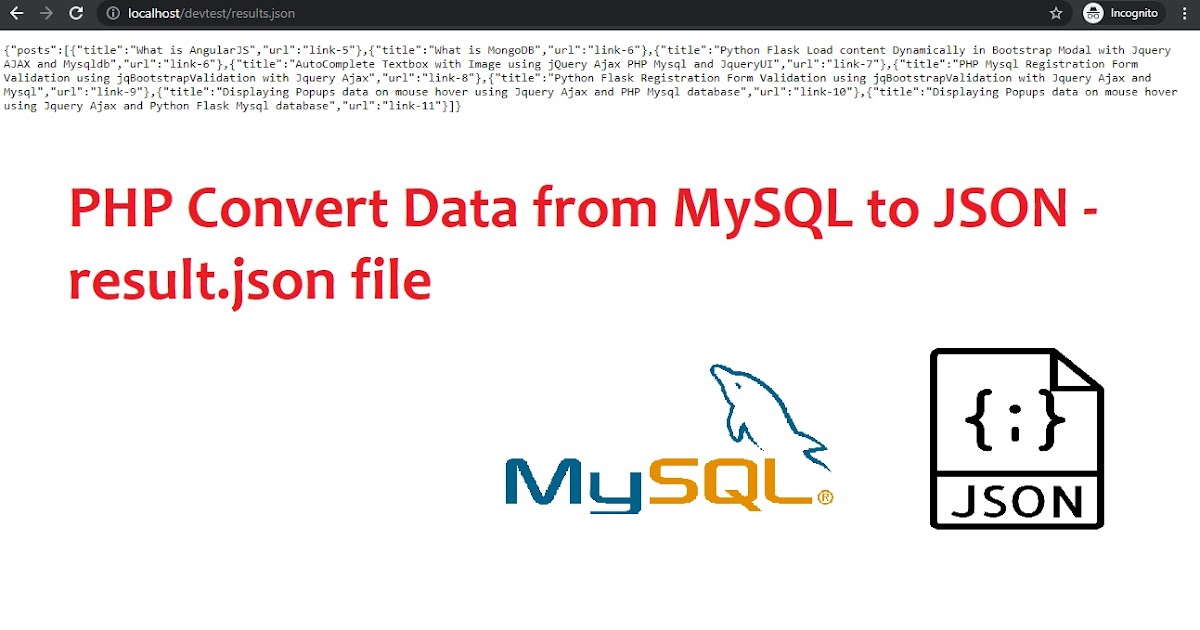 PHP Convert Data from MySQL to JSON - result.json file | Tutorial101