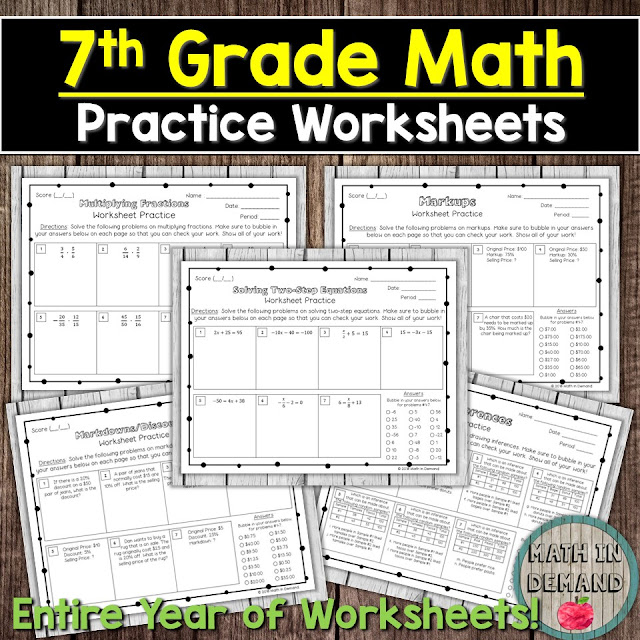 Math in Demand: 7th Grade Math Practice Worksheets - Entire Year of ...