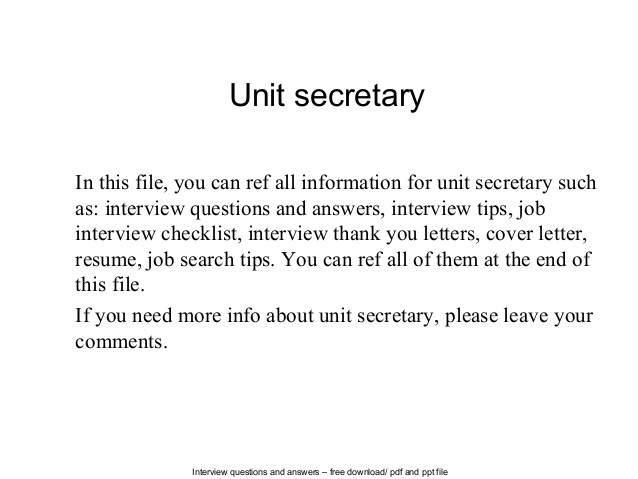 Unit Secretary Cover Letter ~ Resume Letter