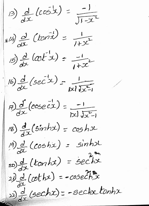 IMPORTANT FORMULAS OF DIFFERENTIATION OR DIFFERENTIAL EQUATIONS