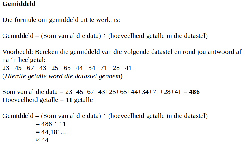 Wiskundige Geletterdheid Gr 12: Opsomming van data: Gemiddeld, mediaan ...
