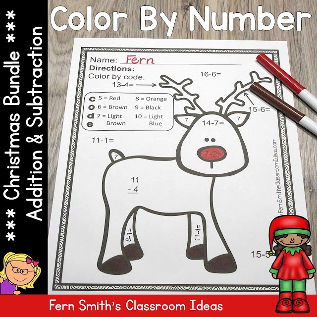 Christmas Color By Number Basic Addition Facts For Your Great Students ...