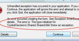 The type initializer for 'CrystalDecisions.CrystalReports.Engine ...