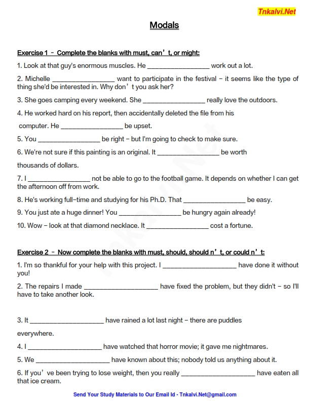 10th Standard English Grammar Exercise Questions Modals Mr L 10th Standard English Grammar Exercise Questions Modals Mr L