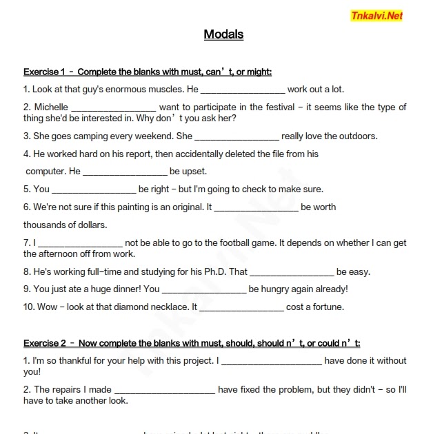 10th Standard English Grammar Exercise Questions Modals Mr L 10th Standard English Grammar Exercise Questions Modals Mr L