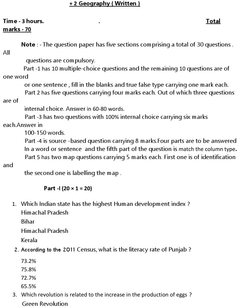 Model Test Papers Plus Two Geography 2020-21 - Plus Two