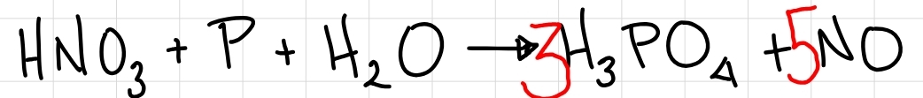 Método REDOX: HNO3 + P + H2O -> H2PO4 + NO [Solución]