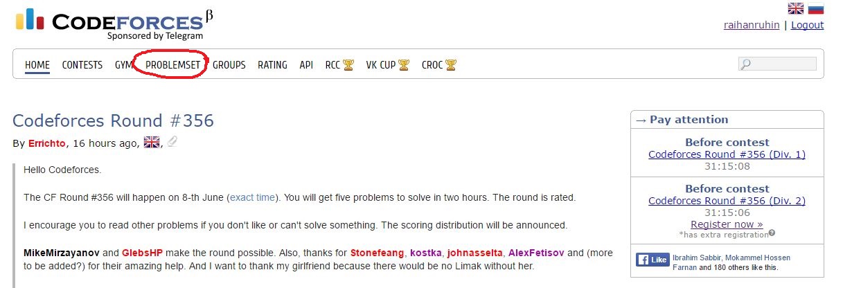 Getting started with Codeforces: Part 2: Find out easiest problem. | Hello World