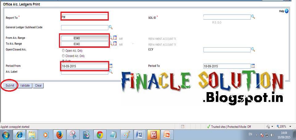 Office Account Ledger Print in DOP Finacle