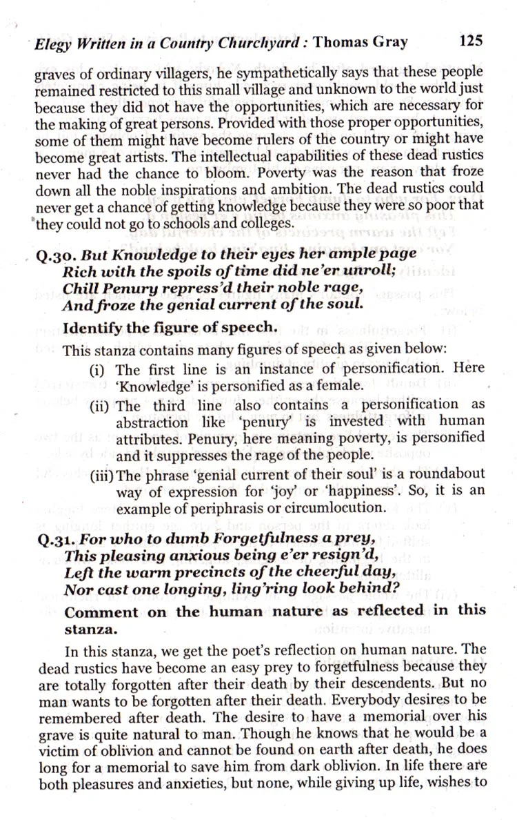 Short Questions with Answers (Elegy written in a country churchyard ...