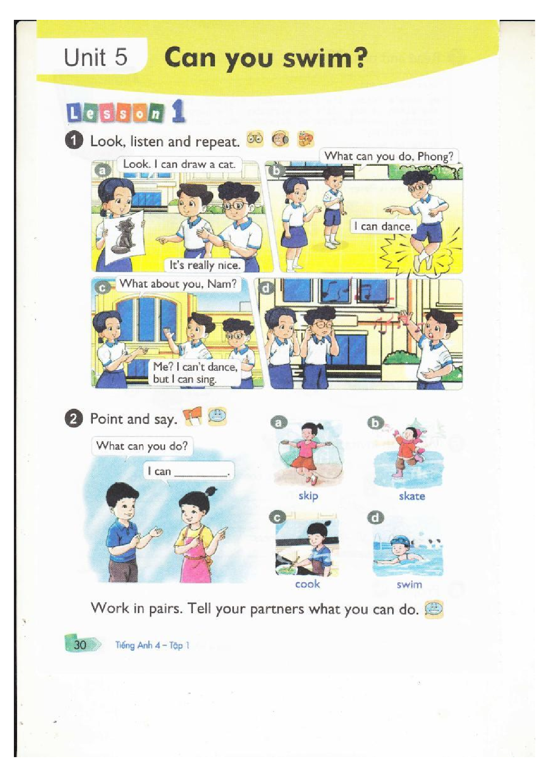 Unit 5. Can you swim? - Sách Học Sinh Tiếng Anh Lớp 4 Tập 1