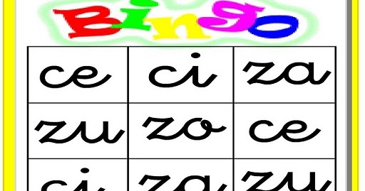 COLORIN COLORADO. 3º DE PRIMARIA: Cartones de BINGO: ZA, ZO, ZU, CE Y CI