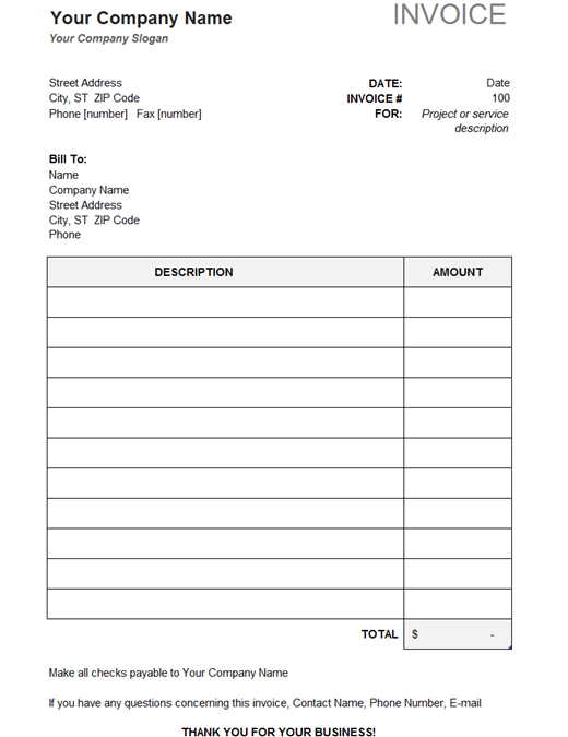 Bill Format Word File - Invoice Template