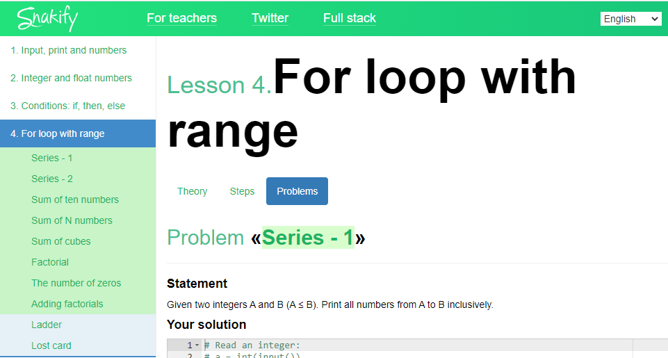 Snakify Python Program Solution For Loop with Range | Chetan TM