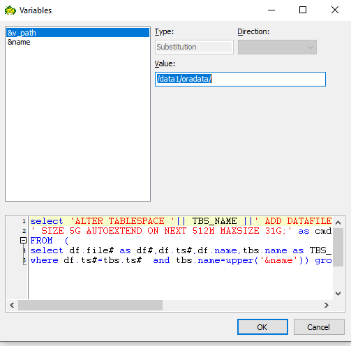 ORA DBA: Adding Datafile in Oracle Tablespace by Dynamic SQL