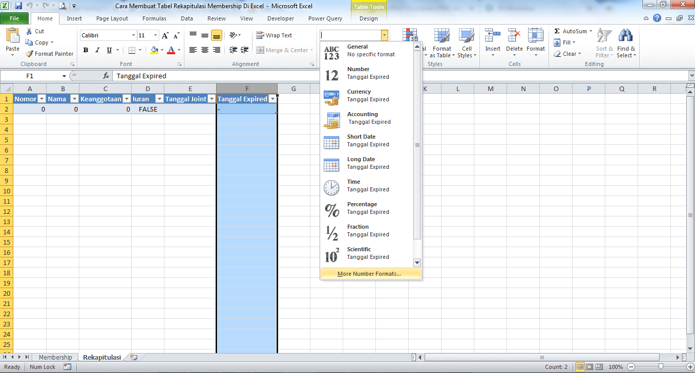 Cara Membuat Tabel Rekapitulasi Membership Di Excel