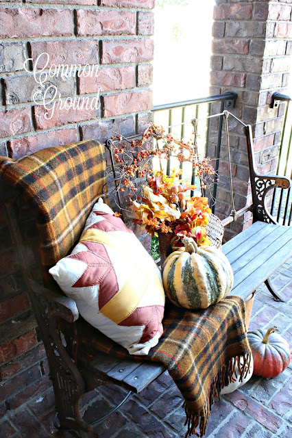 common ground : Vintage Metal Bench on the Fall Porch