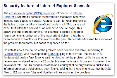 Life is a journey: The unsafe Internet Explorer 8