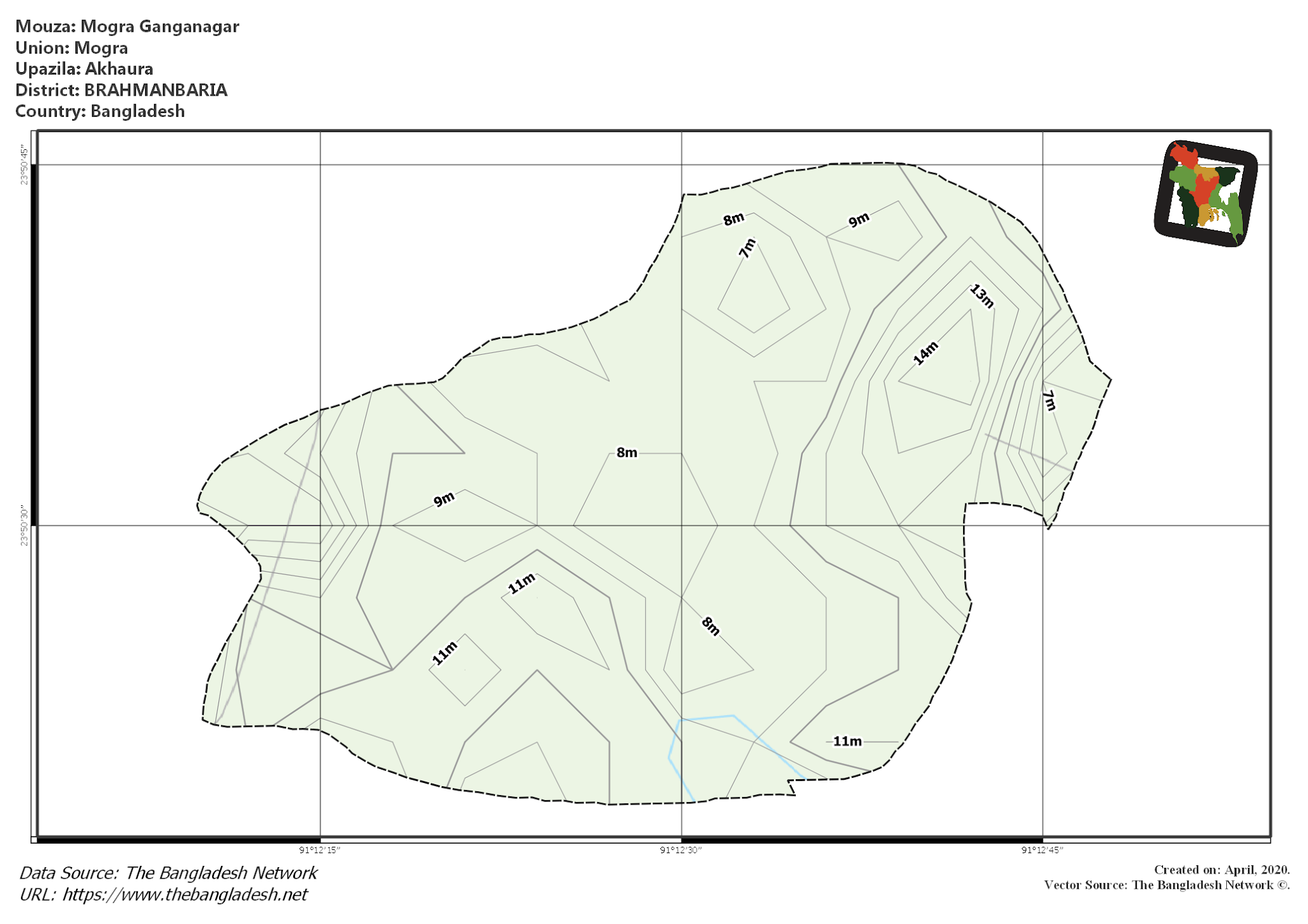 Map of Mogra Ganganagar Mouza, Akhaura, Brahmanbaria