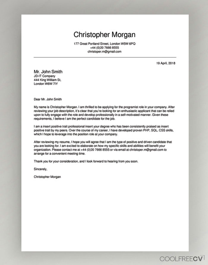Cover Letter Model ~ Resume Letter