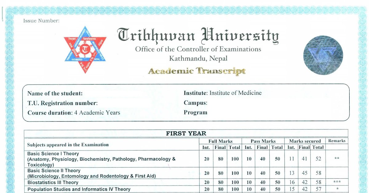 The process to get a Transcript from Tribhuvan University(TU).