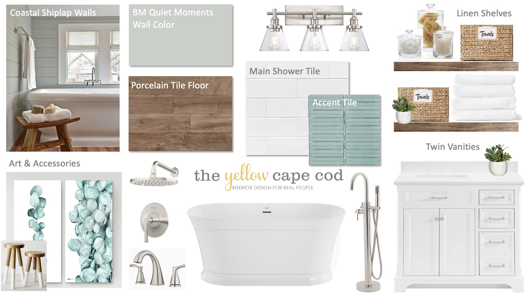The Yellow Cape Cod: Coastal Master Bathroom With Muted Aqua Shiplap