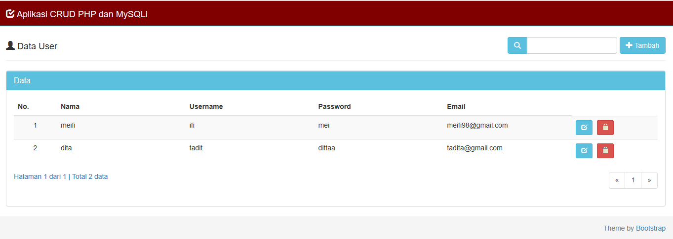 Tutorial Membuat CRUD dengan PHP MySQLi dan Bootstrap Tutorial Membuat CRUD dengan PHP MySQLi dan Bootstrap