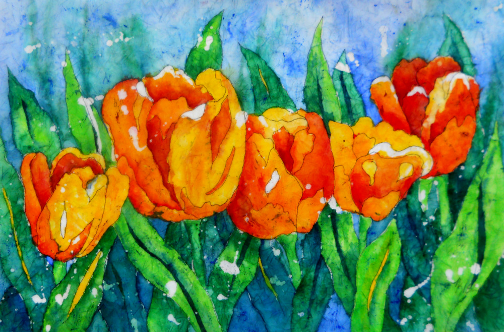 Martha Kisling Art With Heart : Day 1 - Five Favorite Watercolor Batiks - SUNRISE TULIPS