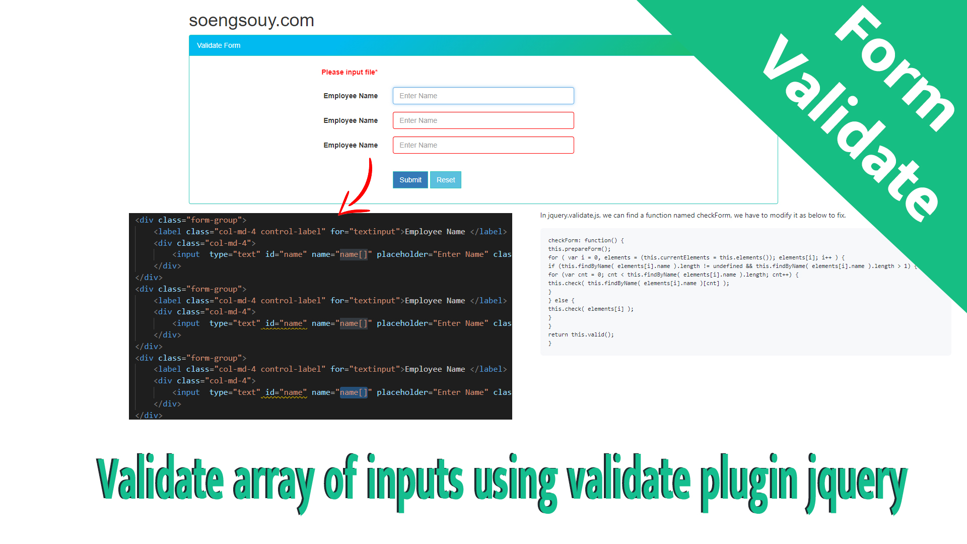 How to validate array of inputs using validate plugin jquery How to validate array of inputs using validate plugin jquery