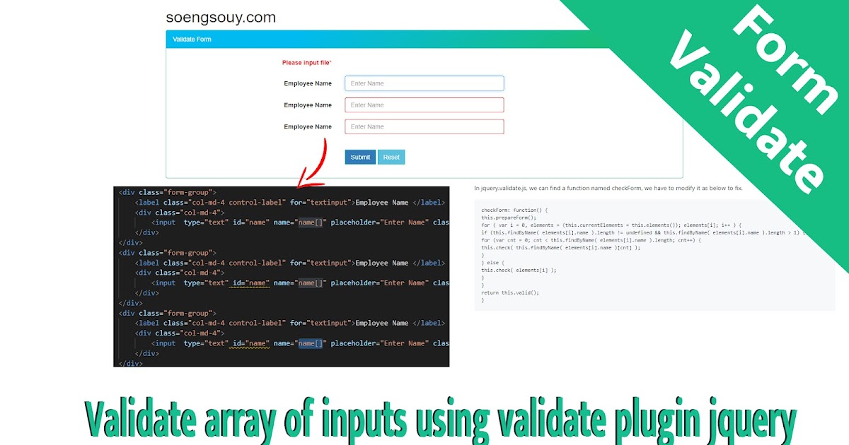 How to validate array of inputs using validate plugin jquery How to validate array of inputs using validate plugin jquery
