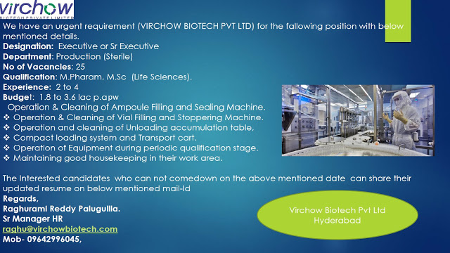 Virchow Biotech | Urgent openings (50) in Production & QA at Hyderabad ... Virchow Biotech | Urgent openings (50) in Production & QA at Hyderabad ...