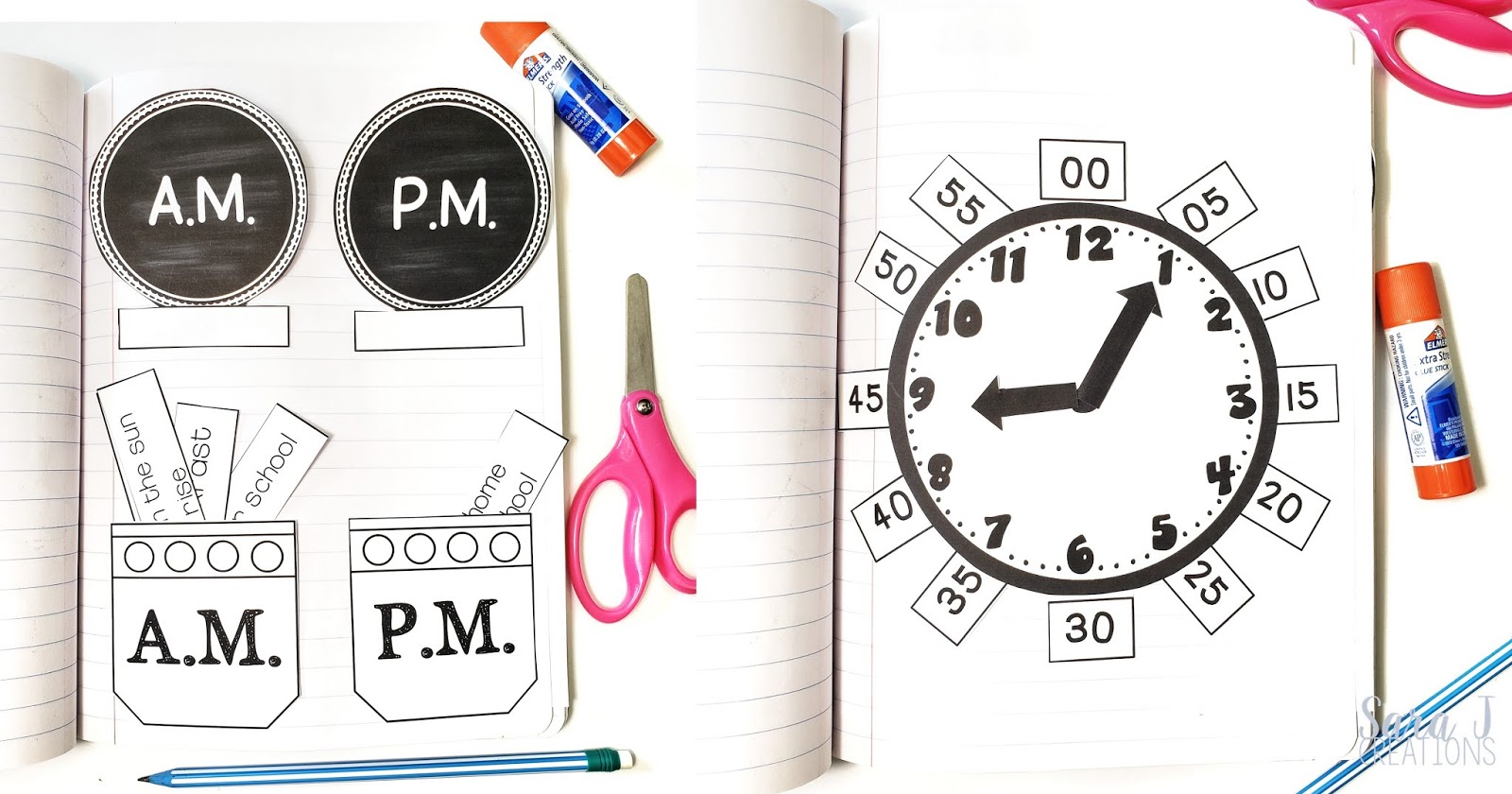 Teaching Telling Time to the 5 Minutes with Centers | Sara J Creations