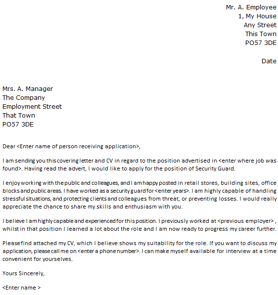 Security Guard Cover Letter Example ~ Resume Letter