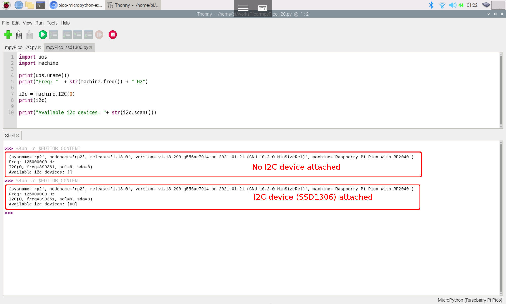 Hello Raspberry Pi: Raspberry Pi Pico + 128x64 I2C SSD1306 OLED (MicroPython)